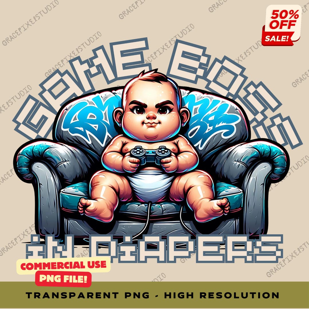 Baby Gamer PNG Cute Chubby Baby Boy Boss Playing Video Games in Diaper ...