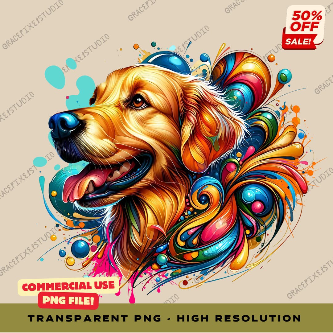 Golden Retriever PNG, Artistic Dog Art for Sublimation & Print on ...