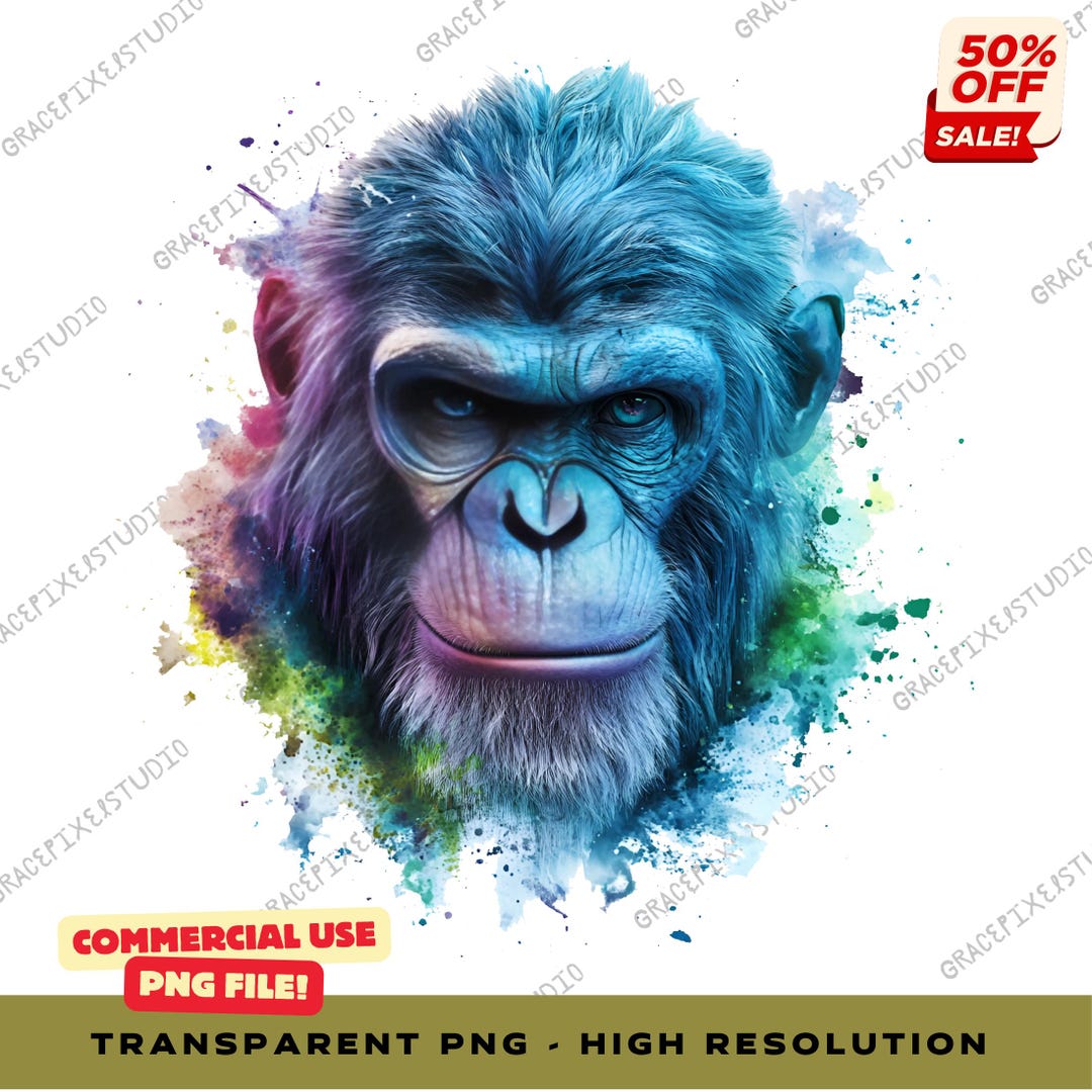 Animal Watercolor 3D Ape PNG Clipart Jungle Animal Designs Digital ...