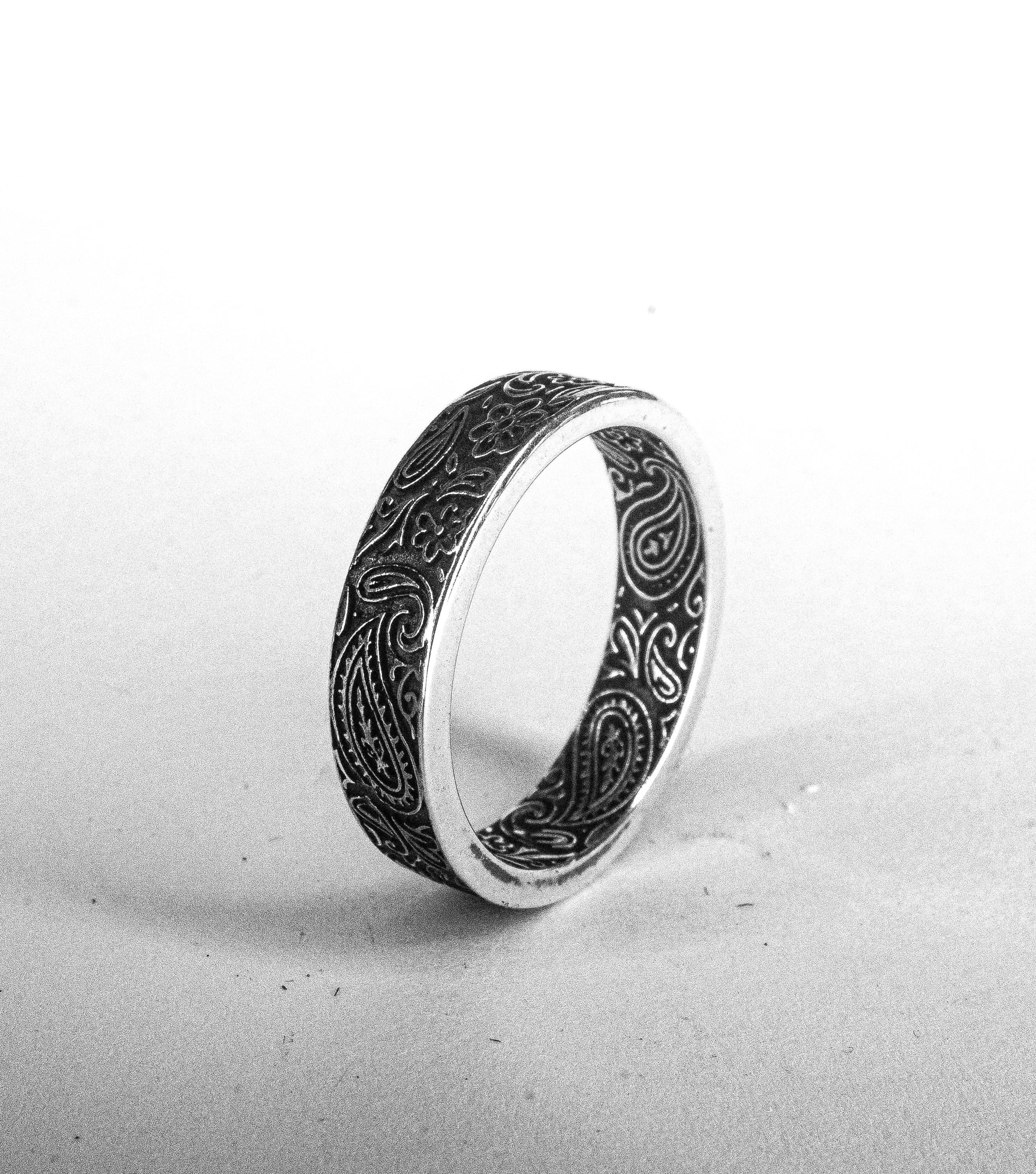 Engraved Paisley Band Ring: Oxidized Sterling Silver, Western Rodeo - Etsy