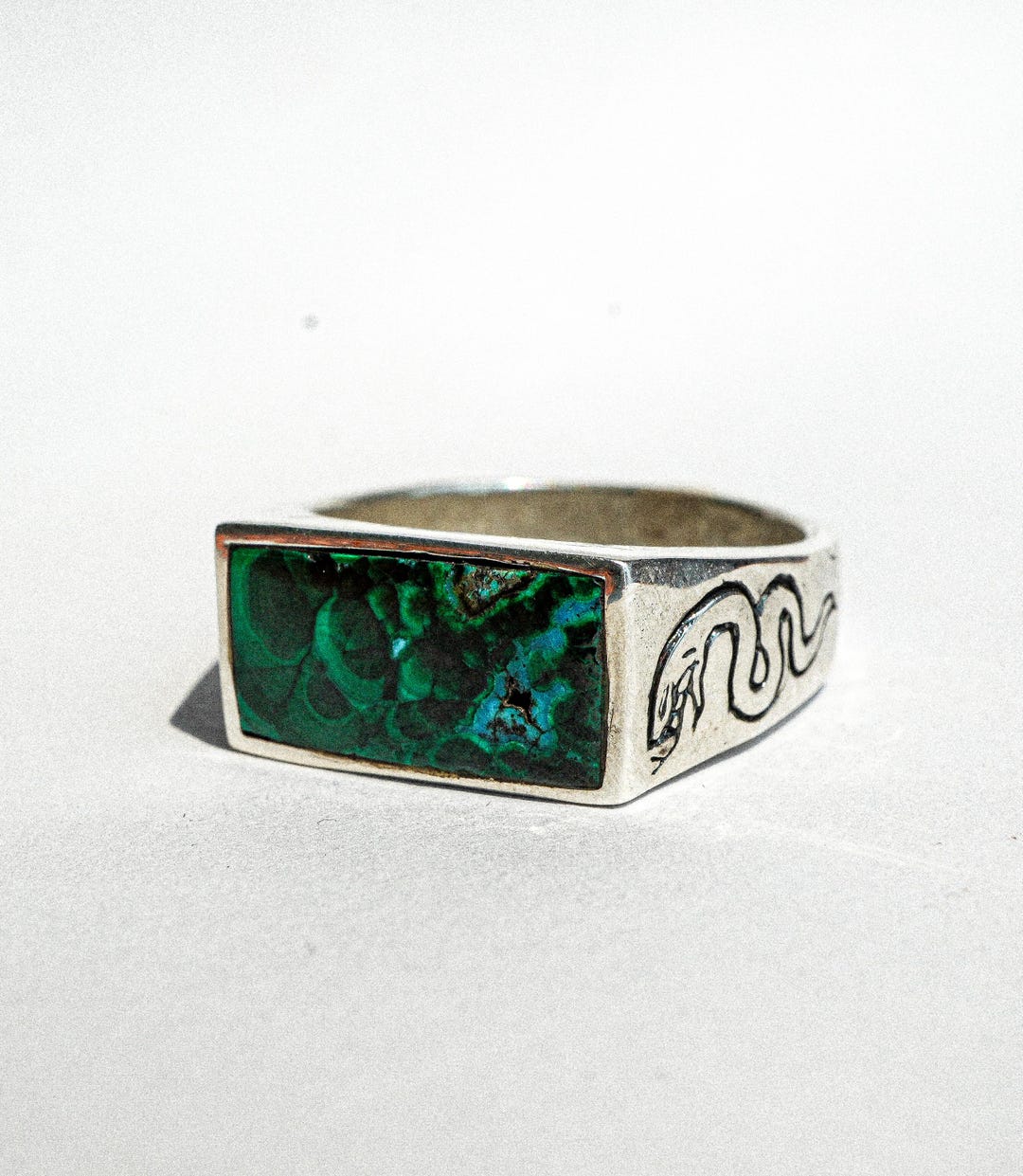 Malachite Signet Ring: Snake Design, Oxidized Sterling Silver - Etsy