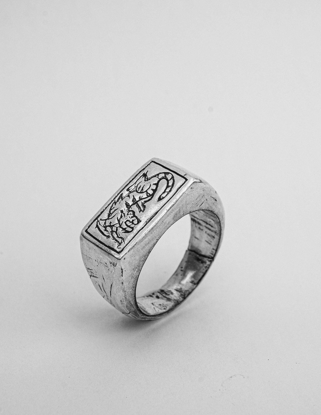 Handmade Oxidized Sterling Silver Signet Ring: Tattoo Tiger Carving - Etsy