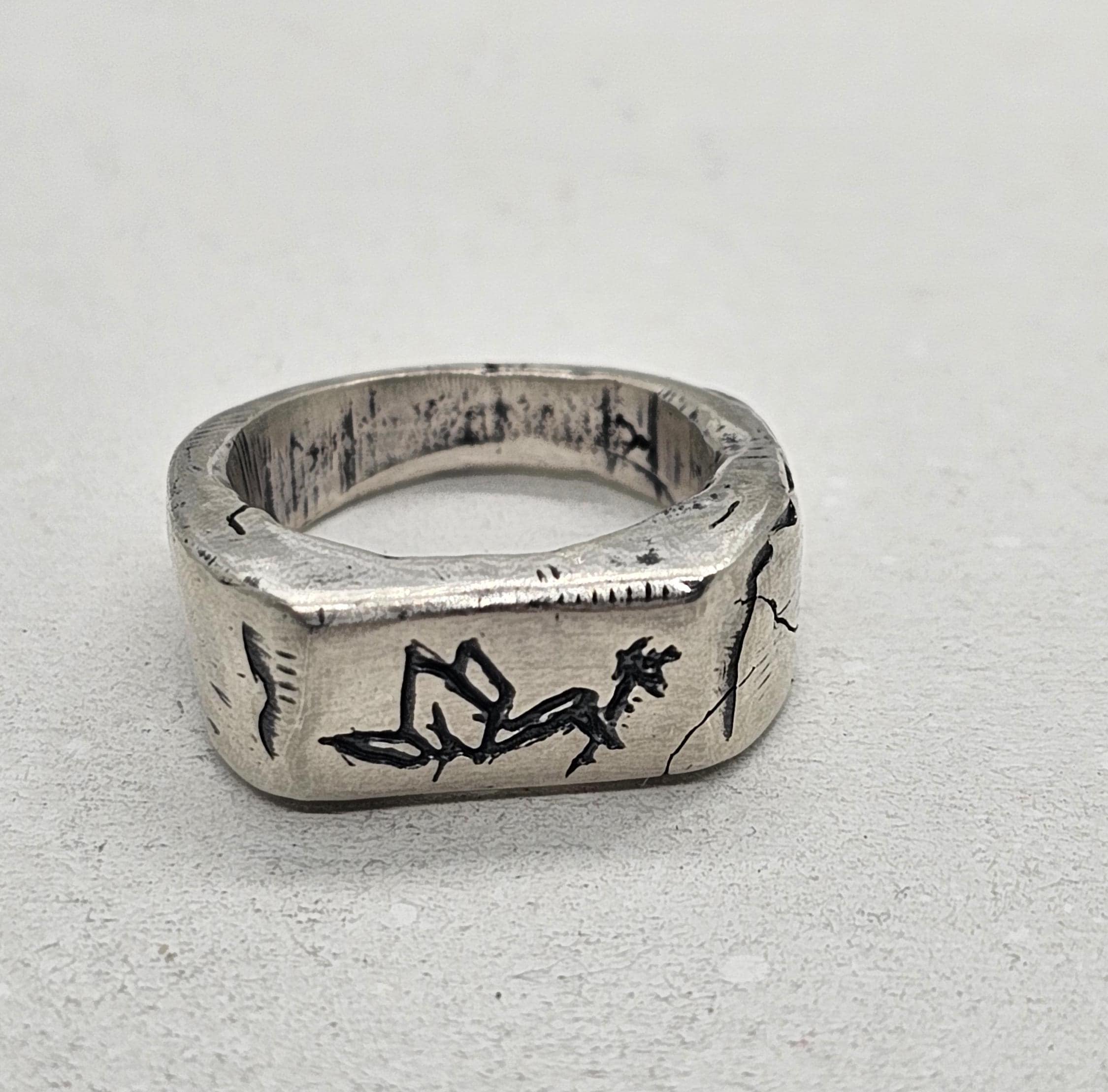 Origami Crane Heavy Signet Ring Hand Crafted Small Batch Mens 925 Recycled Silver Ring Chunky ...