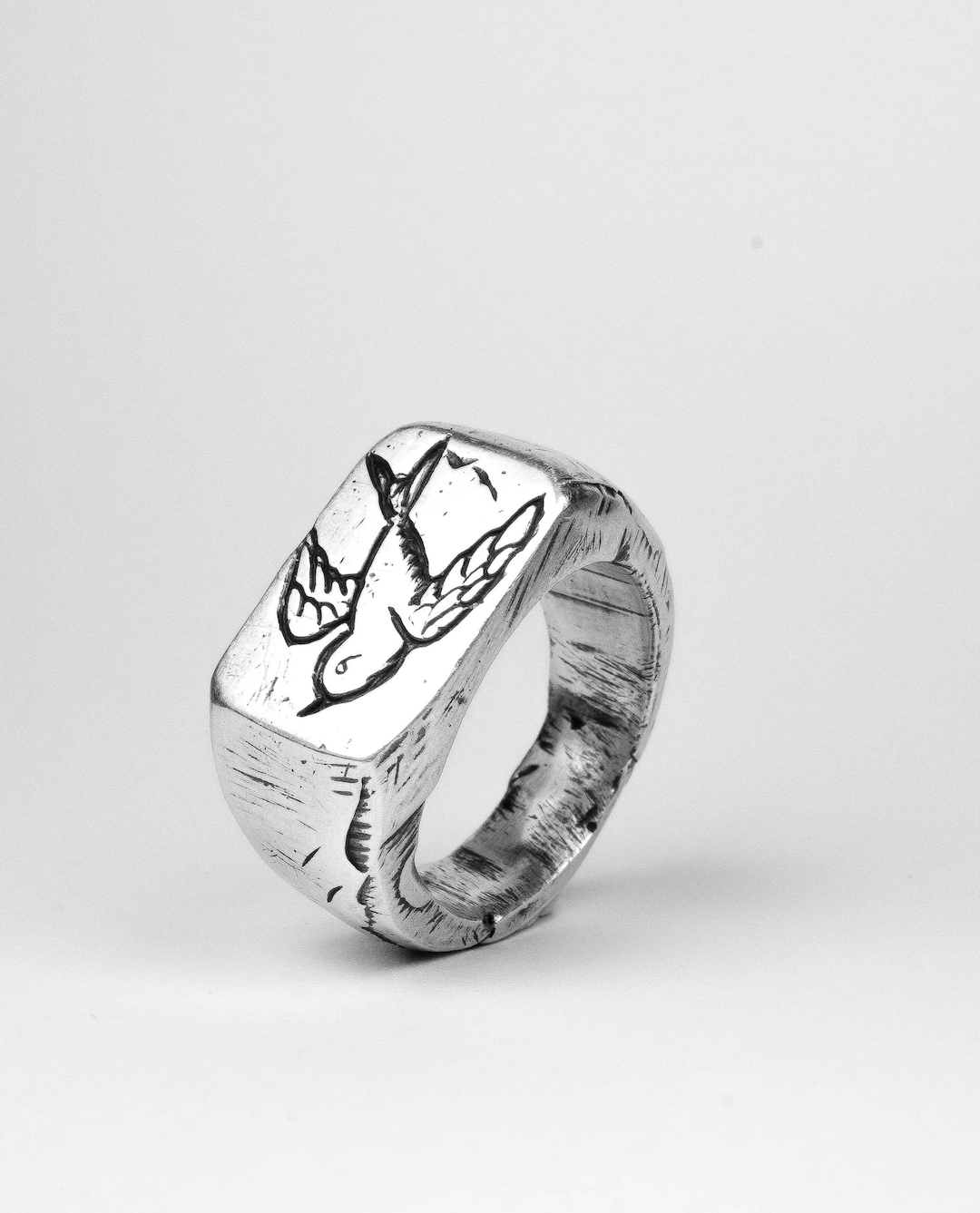 Silver Swallow Signet Ring: Hand Carved Sterling Tattoo Inspired - Etsy UK