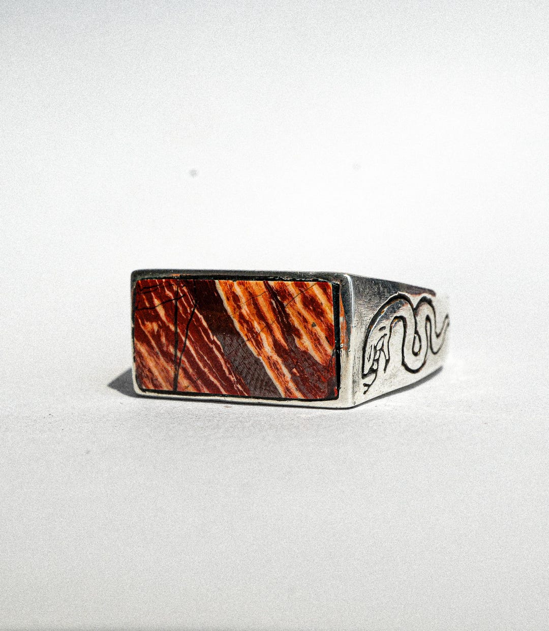 Red Jasper Stone Signet Ring: Handmade Sterling Silver Snake Ring - Etsy