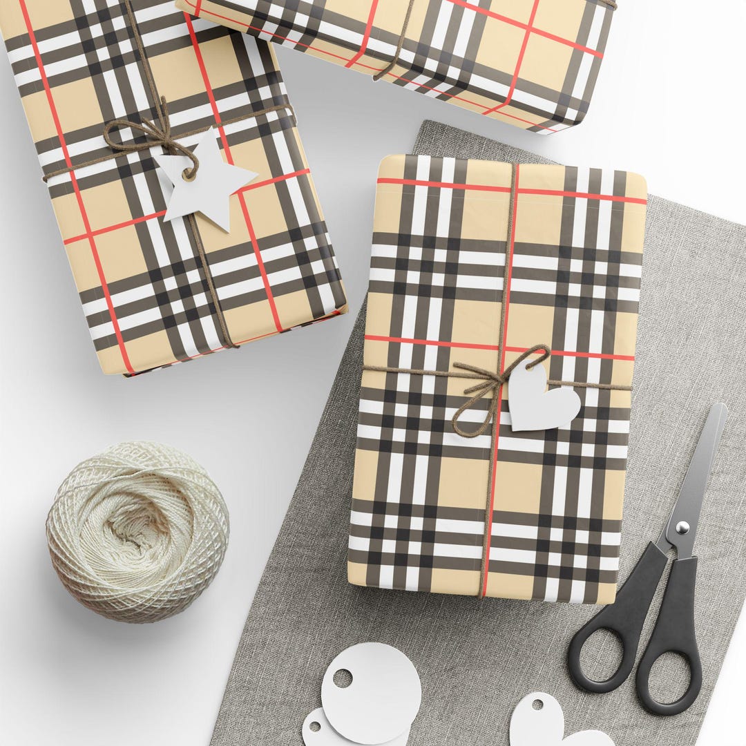 Beige Plaid Wrapping Paper Designer Gift Wrap Preppy Plaid Vintage ...