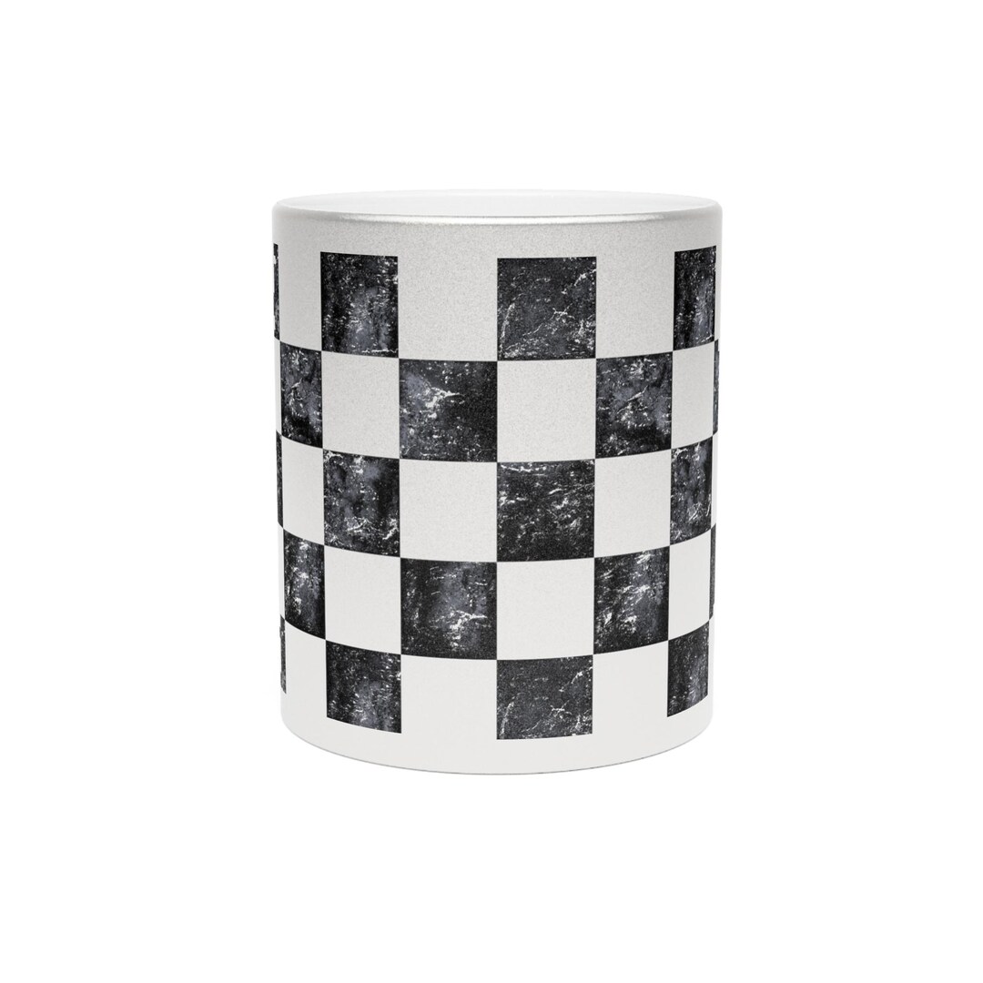 Checkerboard Metallic Mug - Retro Gold Silver Coffee Cup, Kitchen Decor ...
