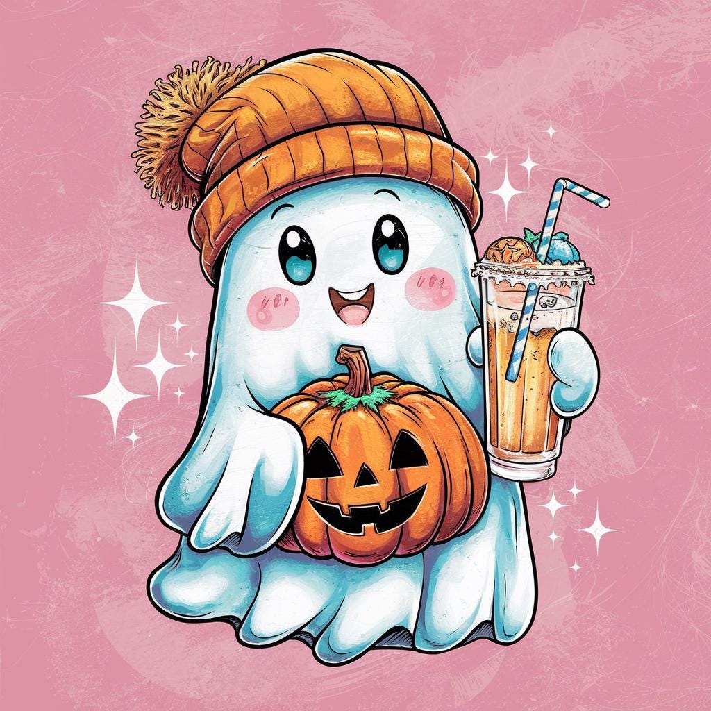 Bougie Halloween Ghost PNG: Coffee, Pumpkin, and Fedora (digital ...