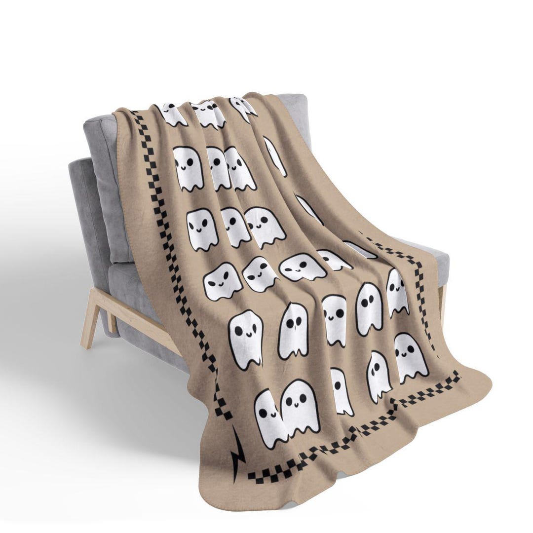 Tan Ghost Checkers & Lightning Bolt Fleece Sherpa Blanket // Halloween ...