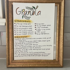 Granola Hand Illustrated Recipe Card PDF Download, Hand Drawn Recipe ...