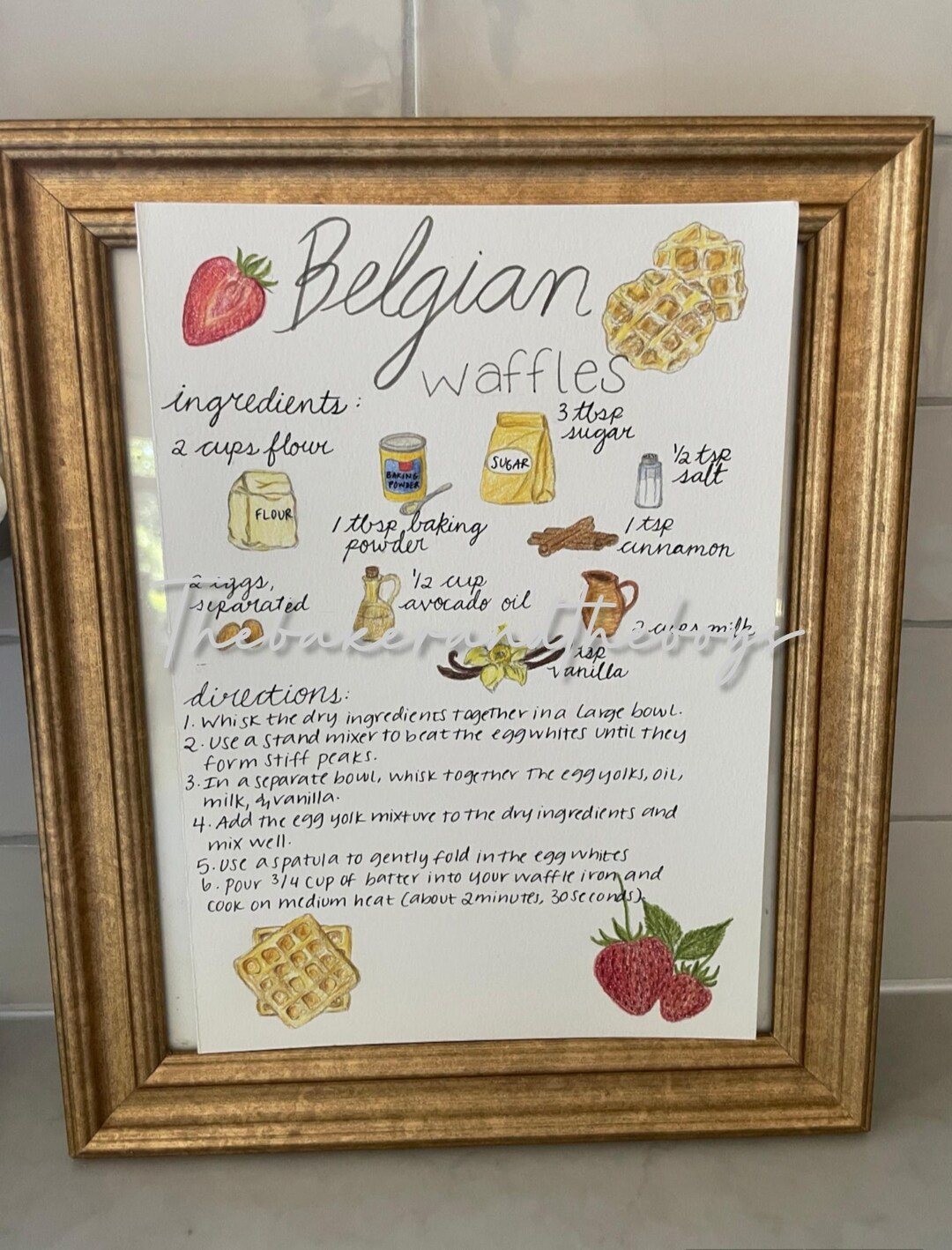Belgian Waffle Hand Illustrated Recipe Card (PDF Download), Hand Drawn ...