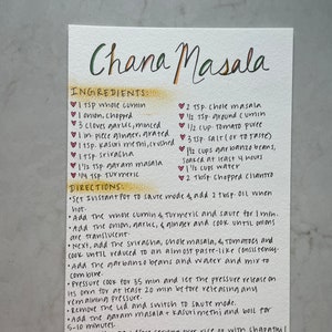 Chana Masala Hand Illustrated Recipe Card PDF Download, Hand Drawn ...