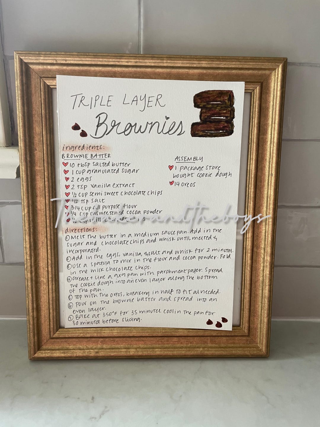 Triple Layer Brownie Hand Illustrated Recipe Card PDF Download, Hand ...