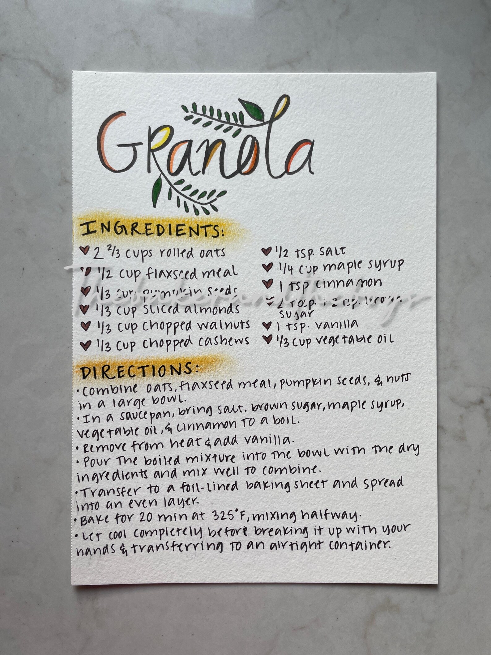 Granola Hand Illustrated Recipe Card (PDF Download), Hand Drawn Recipe ...