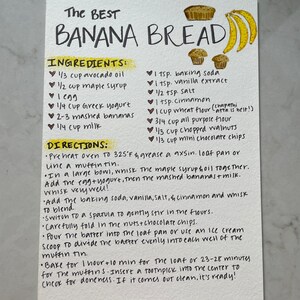 Banana Bread Hand Illustrated Recipe Card PDF Download, Hand Drawn ...