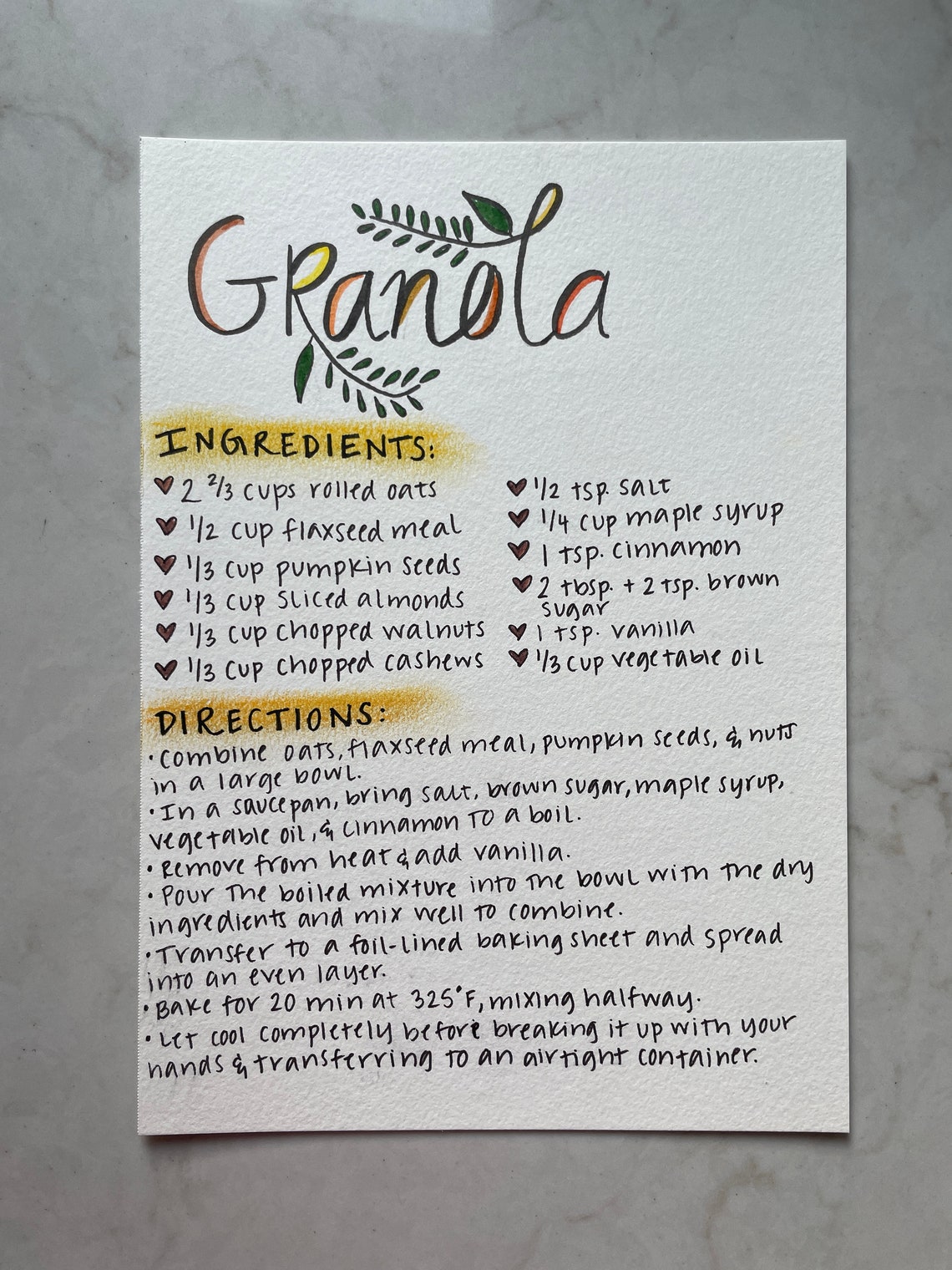 Granola Hand Illustrated Recipe Card PDF Download, Hand Drawn Recipe ...