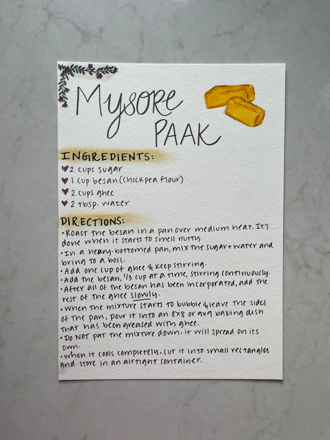 Mysore Paak Hand Illustrated Recipe Card PDF Download, Hand Drawn ...