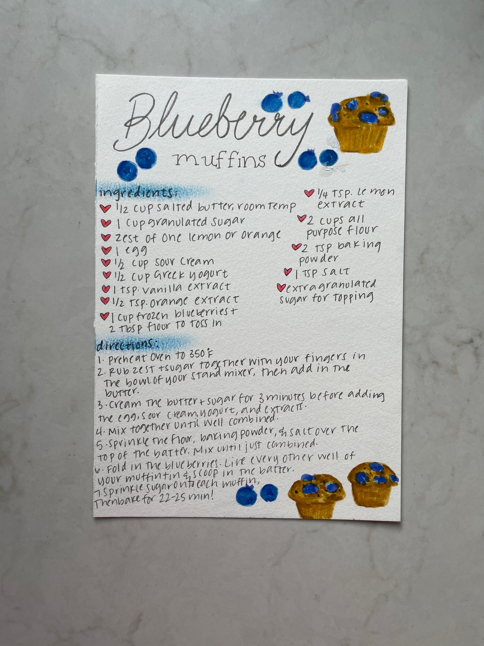 Blueberry Muffin Hand Illustrated Recipe Card PDF Download, Hand Drawn ...