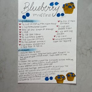 Blueberry Muffin Hand Illustrated Recipe Card PDF Download, Hand Drawn ...