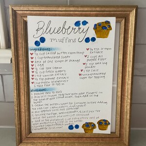 Blueberry Muffin Hand Illustrated Recipe Card PDF Download, Hand Drawn ...