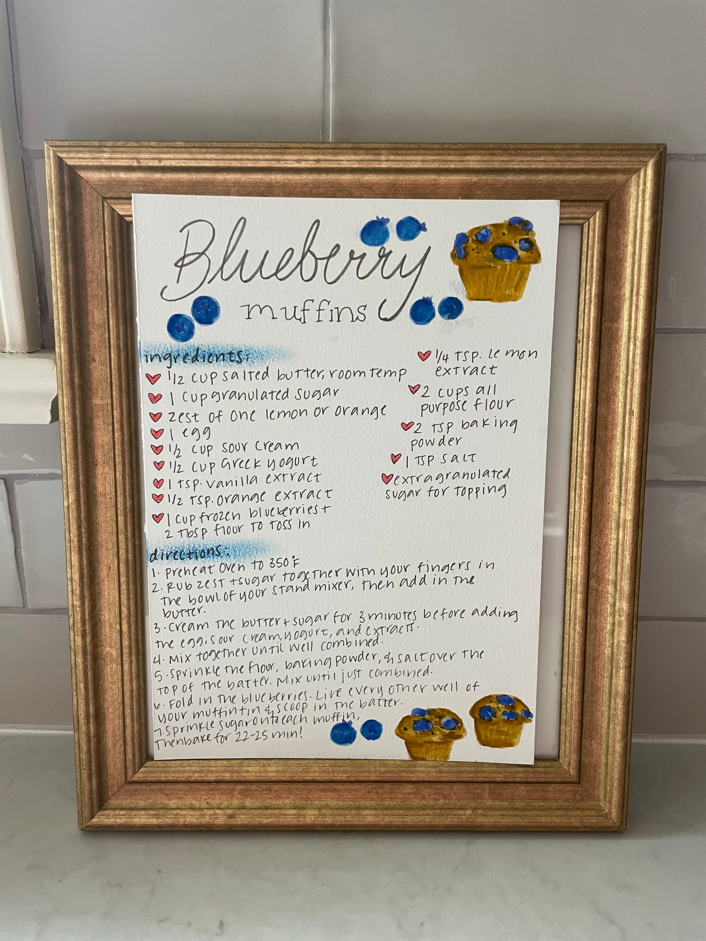 Blueberry Muffin Hand Illustrated Recipe Card PDF Download, Hand Drawn ...