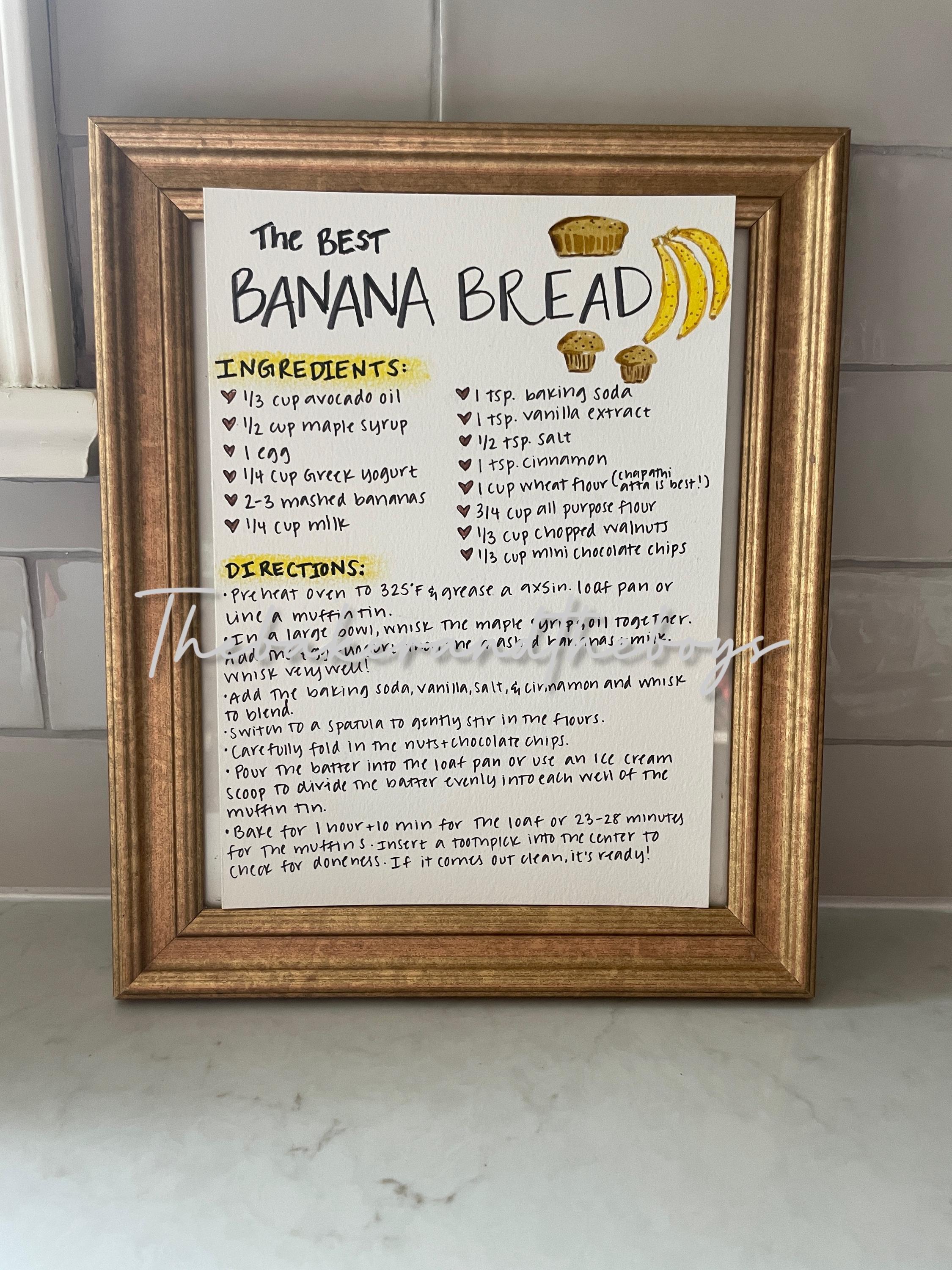 Banana Bread Hand Illustrated Recipe Card (PDF Download), Hand Drawn ...