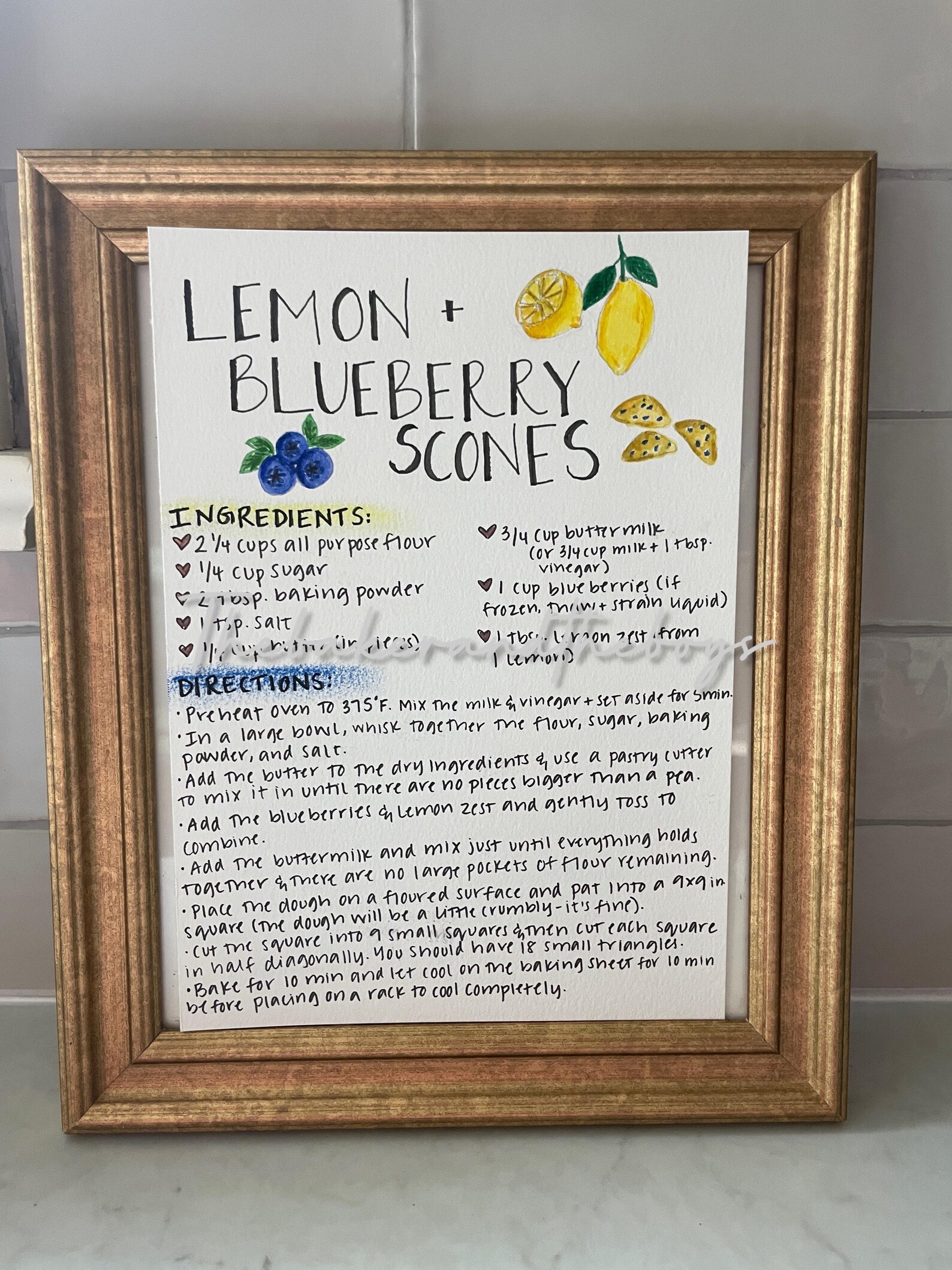 Lemon Blueberry Scones Hand Illustrated Recipe Card (PDF Download ...