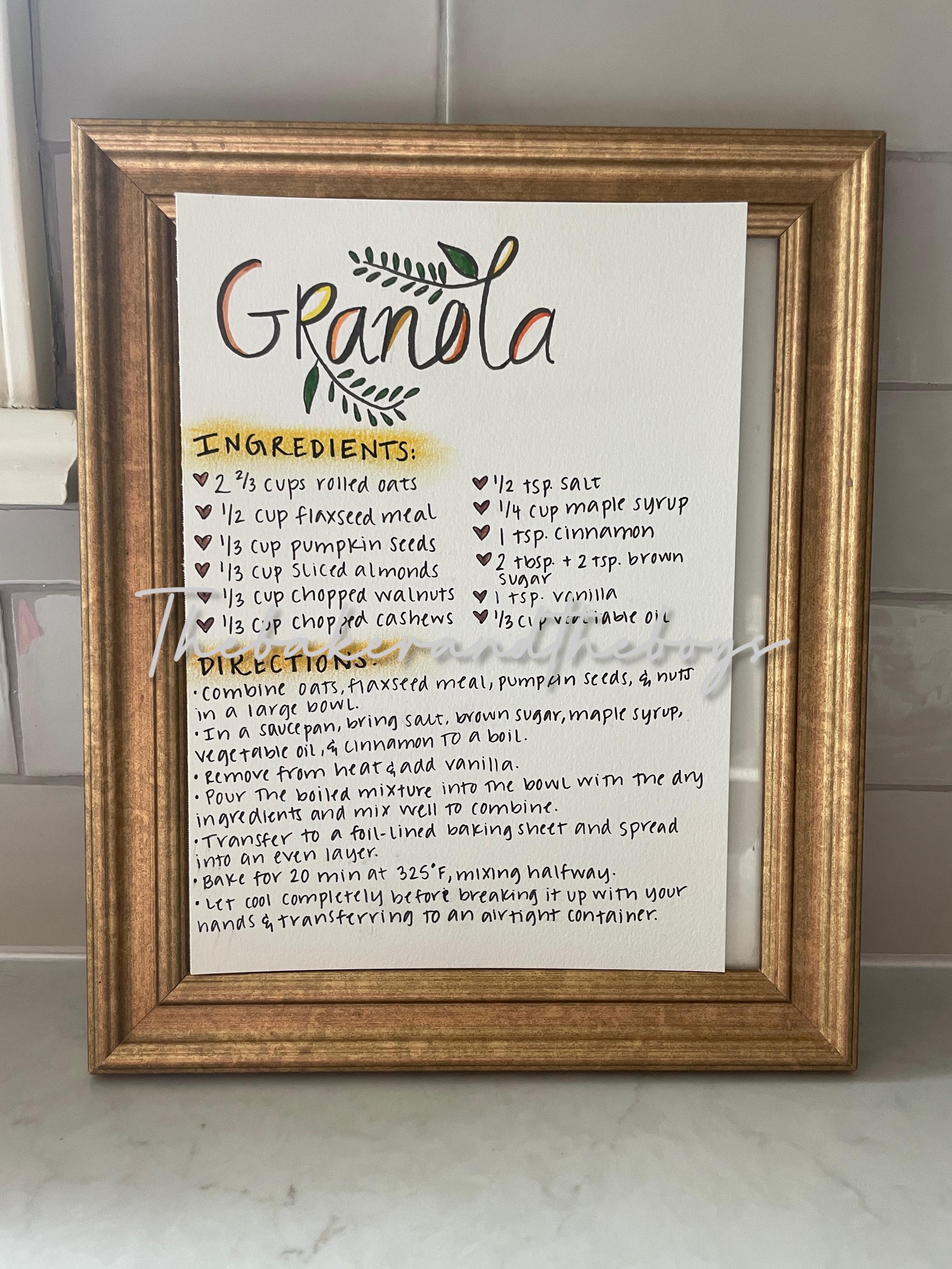 Granola Hand Illustrated Recipe Card (PDF Download), Hand Drawn Recipe ...