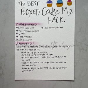 Cake Mix Hand Illustrated Recipe Card (PDF Download), Hand Drawn Recipe ...