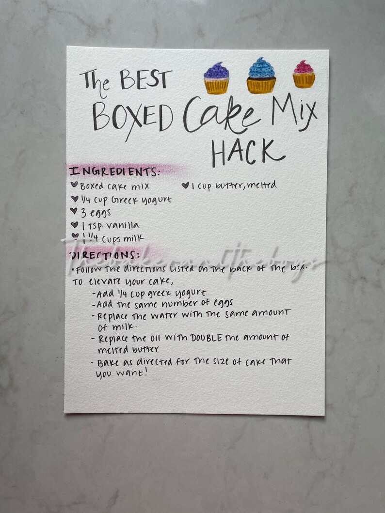 Cake Mix Hand Illustrated Recipe Card (PDF Download), Hand Drawn Recipe ...