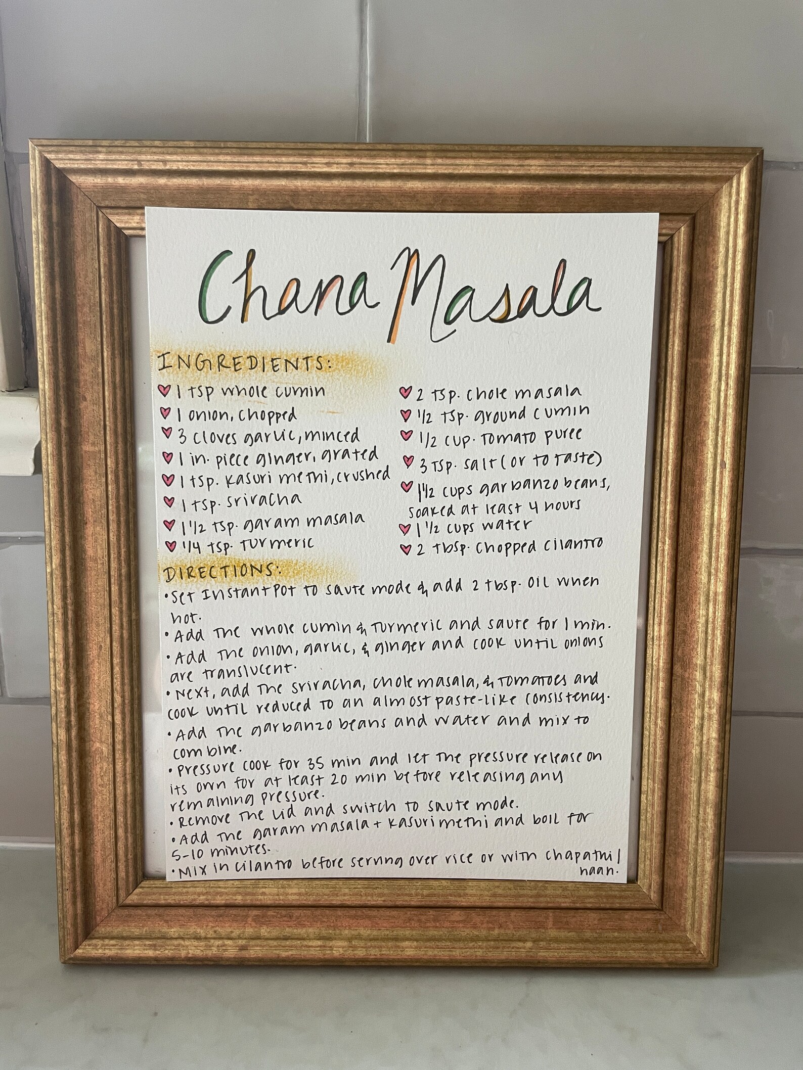 Chana Masala Hand Illustrated Recipe Card PDF Download, Hand Drawn ...