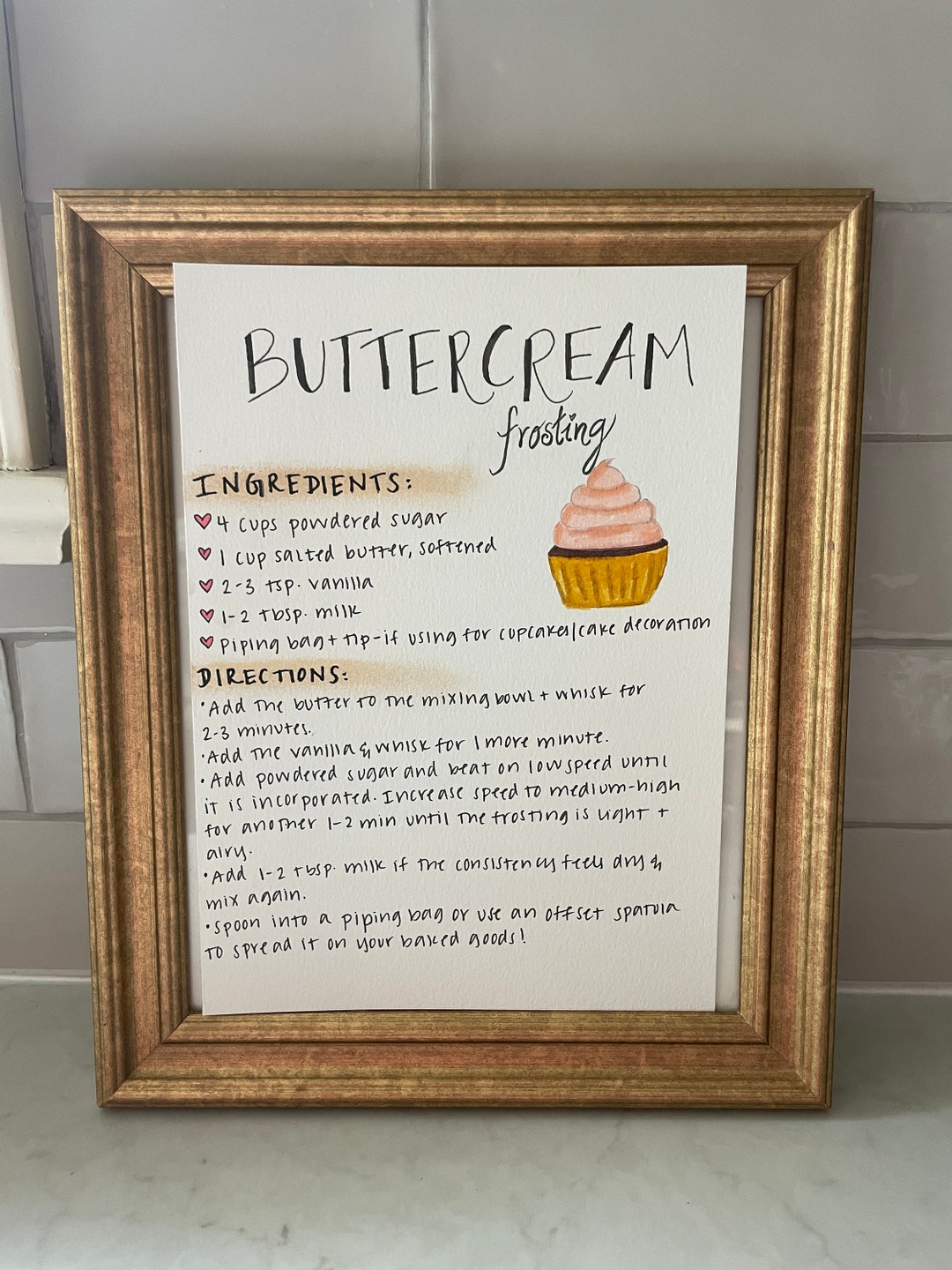 Buttercream Hand Illustrated Recipe Card PDF Download, Hand Drawn ...