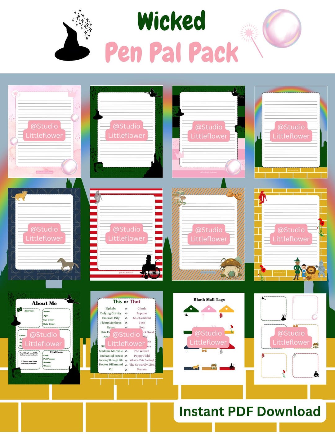 Wicked Pen Pal Pack I Wizard of Oz I 30-page PDF Instant Download | 8.5 ...
