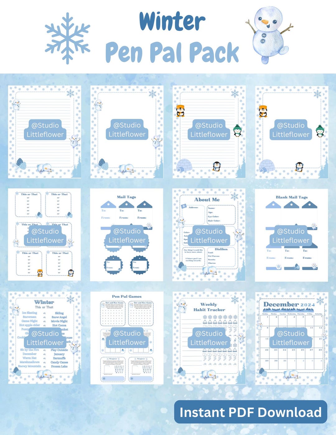 Winter Pen Pal Letter Pack | 15-page PDF Instant Download | 8.5"x11 ...