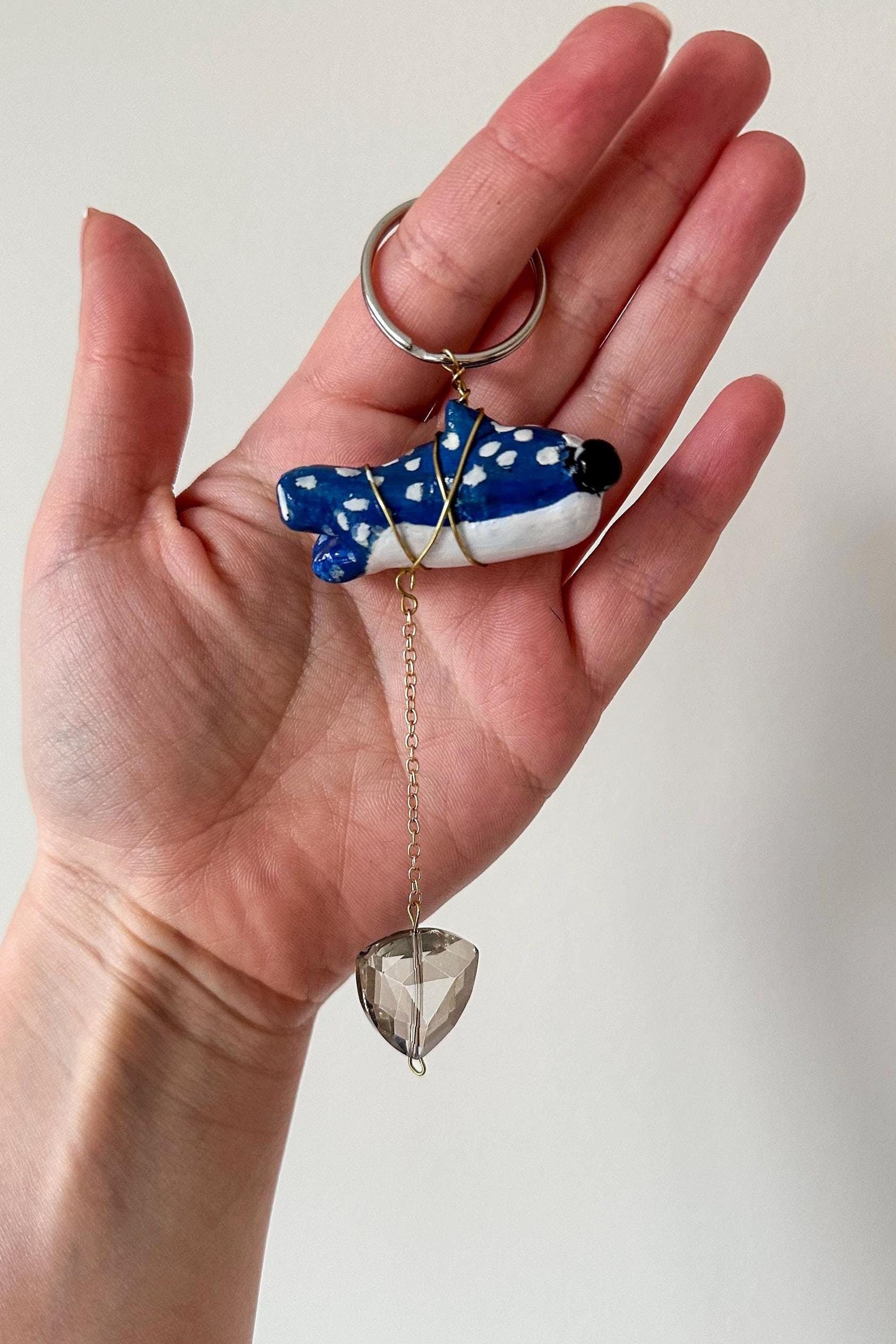 Handcrafted Blue Whale Shark Clay Keychain With Crystal Charm - Etsy