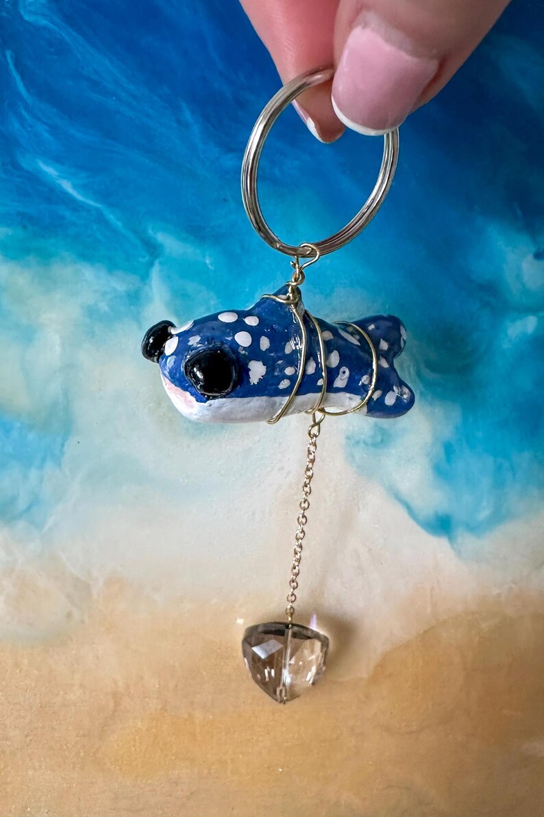 Handcrafted Blue Whale Shark Clay Keychain With Crystal Charm - Etsy