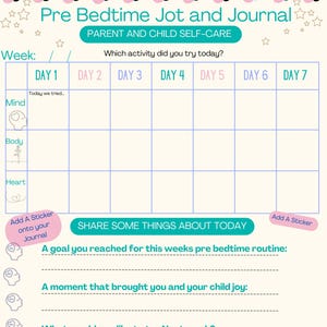 Parent and Child Pre Bedtime Jot and Journal With Pre Bedtime ...