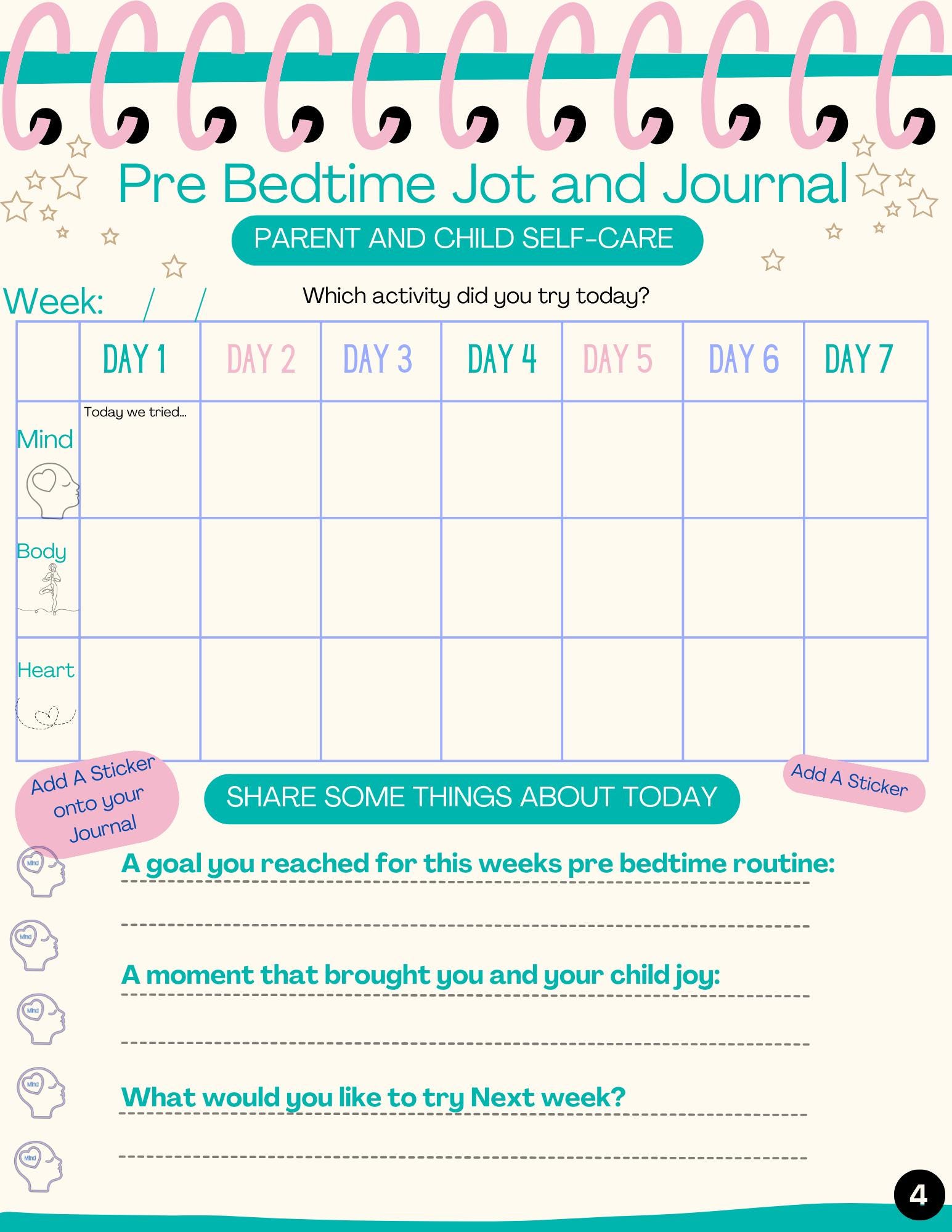Parent and Child Pre Bedtime Jot and Journal With Pre Bedtime ...