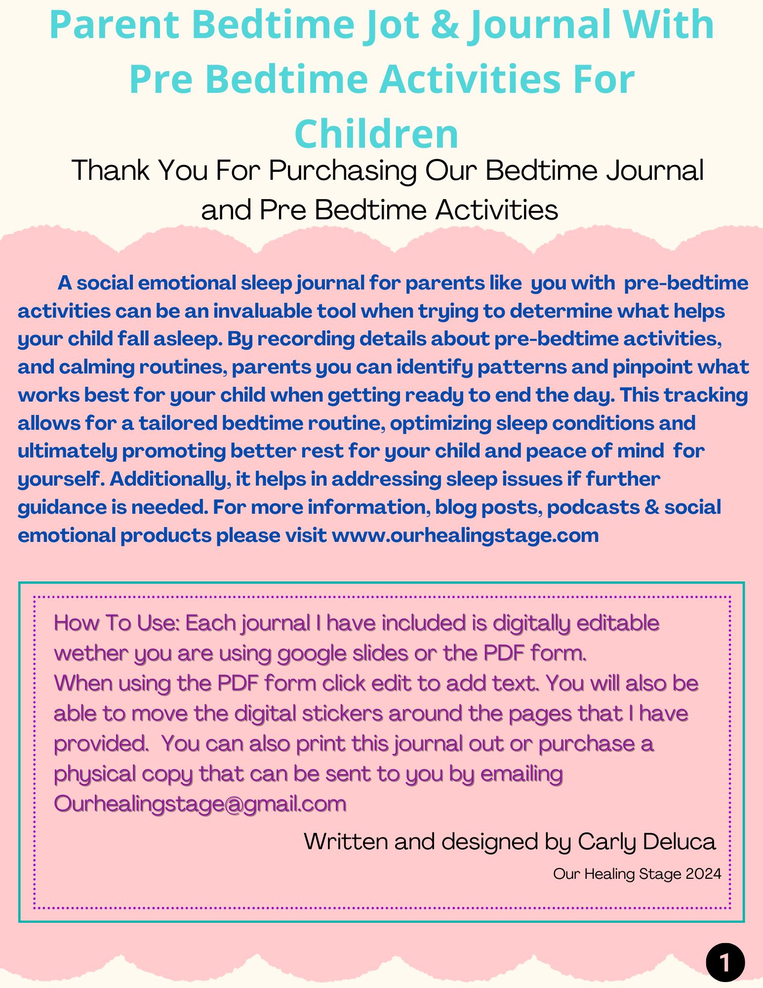 Parent and Child Pre Bedtime Jot and Journal With Pre Bedtime ...