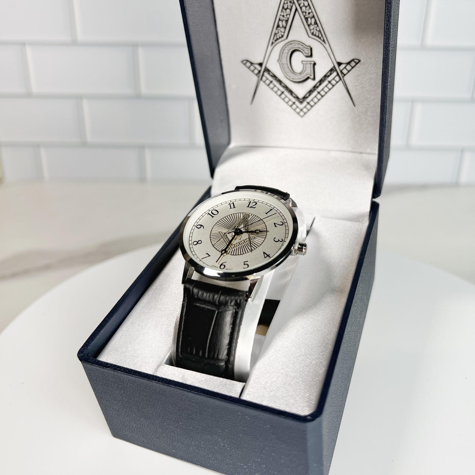 Silver Square & Compass Leather Masonic Wrist Watch - Etsy