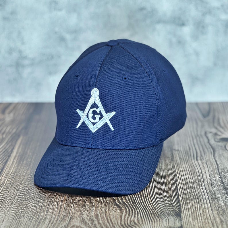 Masonic Traditional Square and Compass in Silver Flexfit Baseball Hat ...