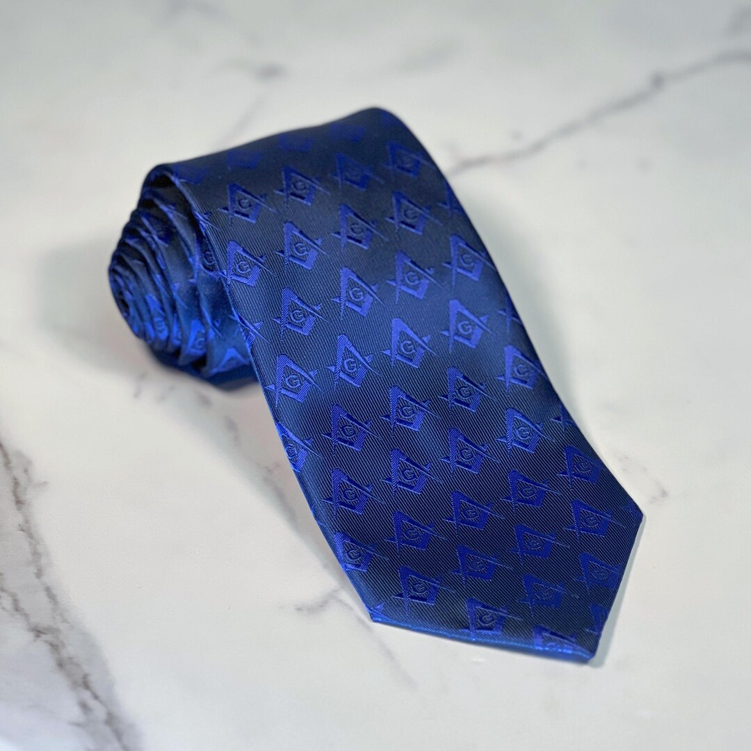 Navy and Royal Square and Compass Pattern Masonic Tie & Lapel Pin Gift ...