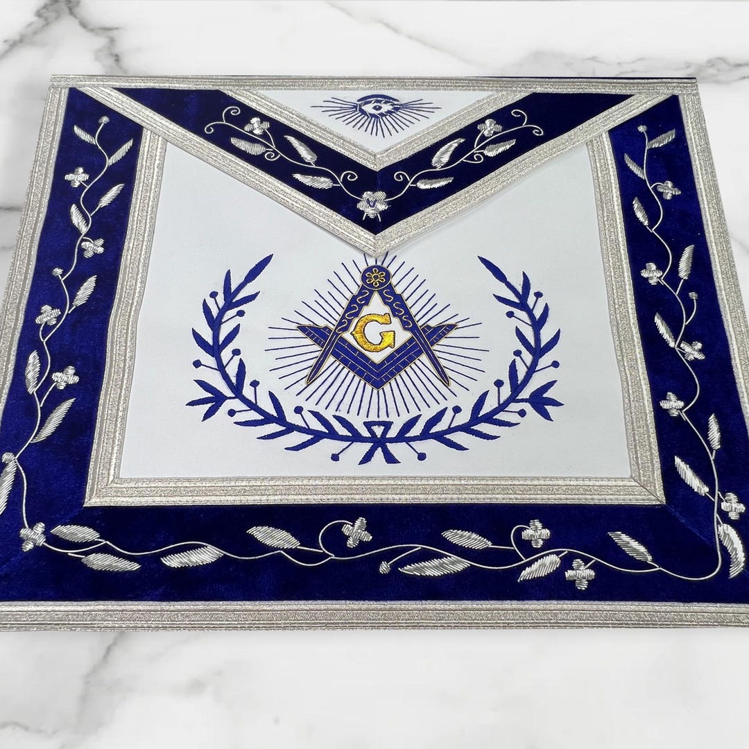 Master Mason With Embroidered Border Masonic Apron – [blue & White] - Etsy