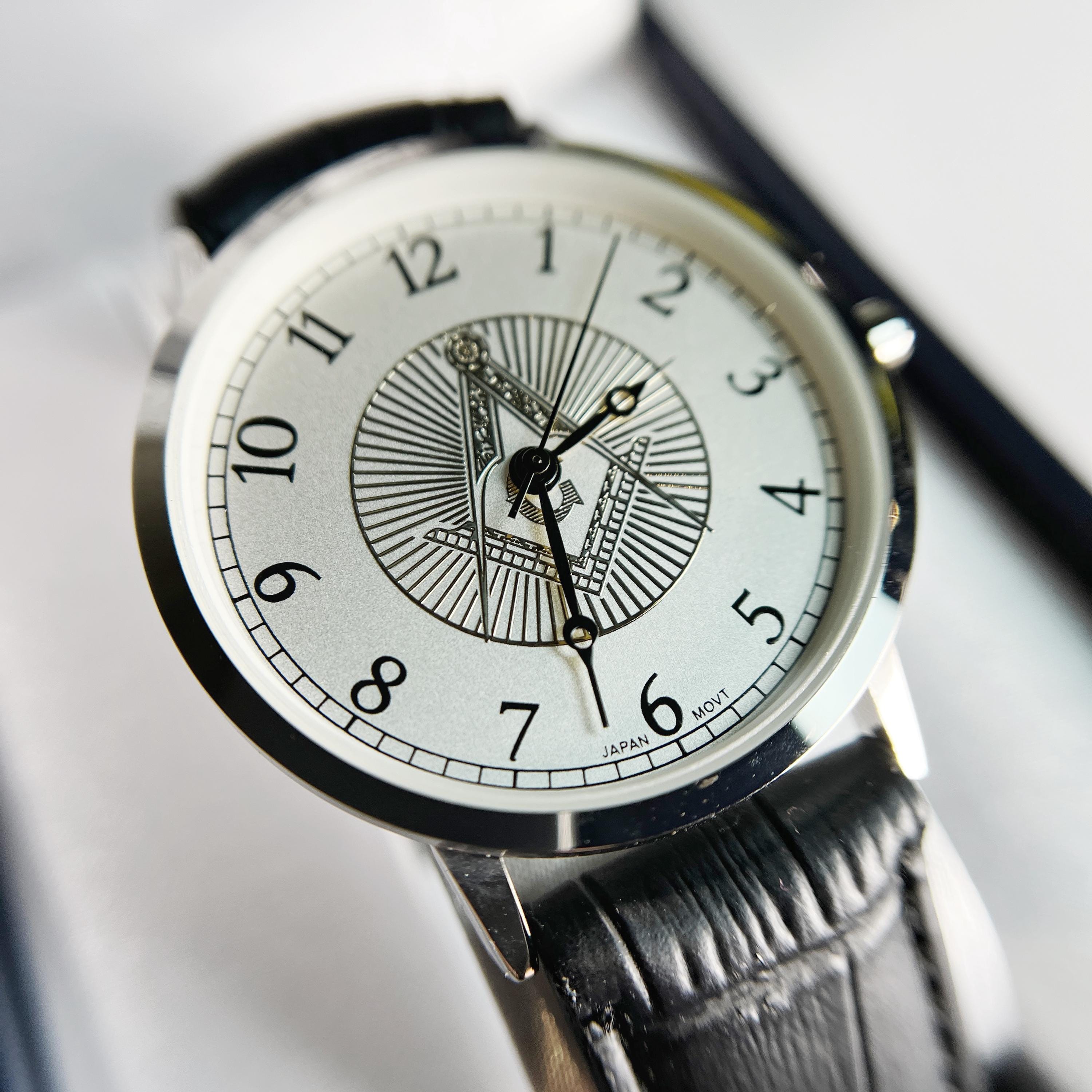 Silver Square & Compass Leather Masonic Wrist Watch - Etsy