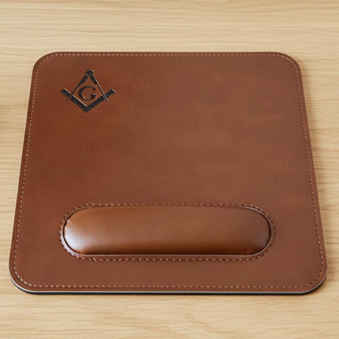 Leather Mouse Pad With Wrist Rest – Masonic Square & Compasses Desk Mat ...