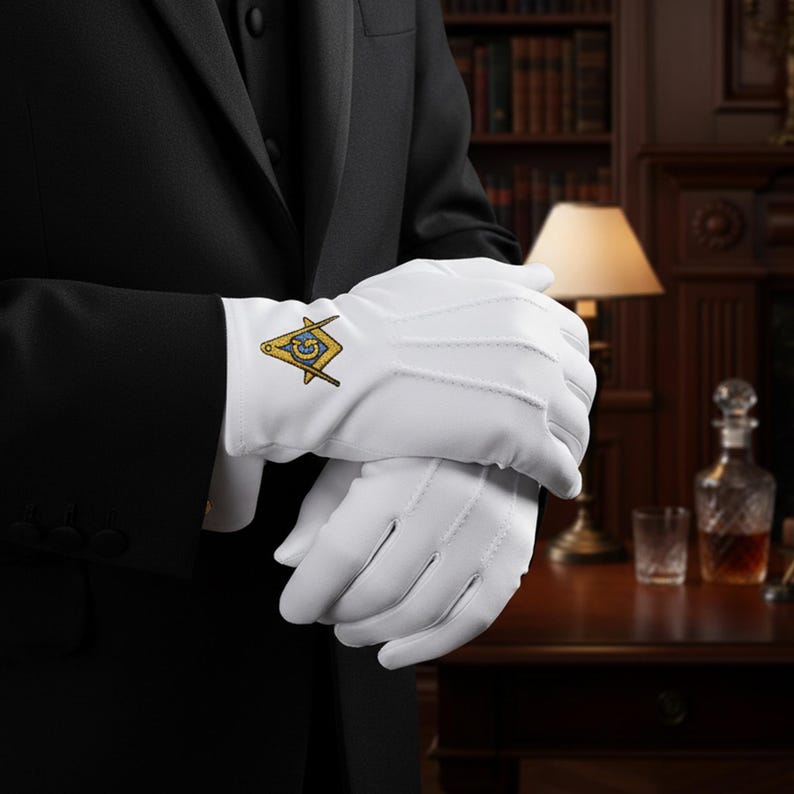 Gold and Blue Square and Compass Masonic Embroidered Gloves - Etsy