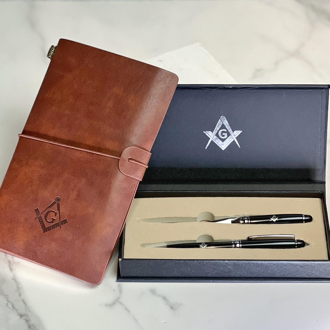 Brown Leather Embossed Masonic Journal & Pen Gift Pack - Etsy