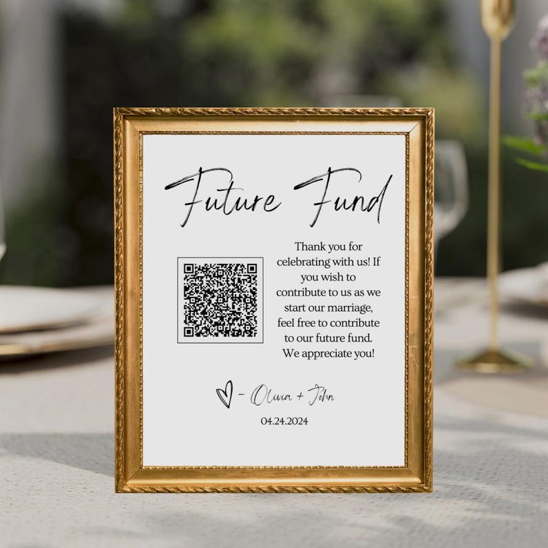 Future Fund, Honeymoon Fund Sign, QR Code Sign, Wedding Reception Sign ...