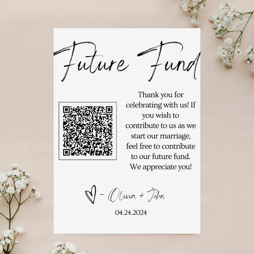 Future Fund, Honeymoon Fund Sign, QR Code Sign, Wedding Reception Sign ...