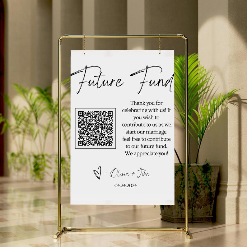 Future Fund, Honeymoon Fund Sign, QR Code Sign, Wedding Reception Sign ...